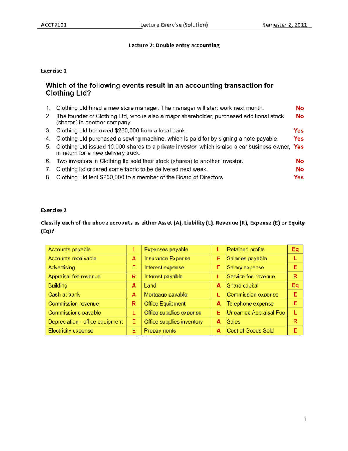 ACCT7101 - Lecture 2 - Lecture Exercise (Solutions) - ACCT7101 Lecture ...