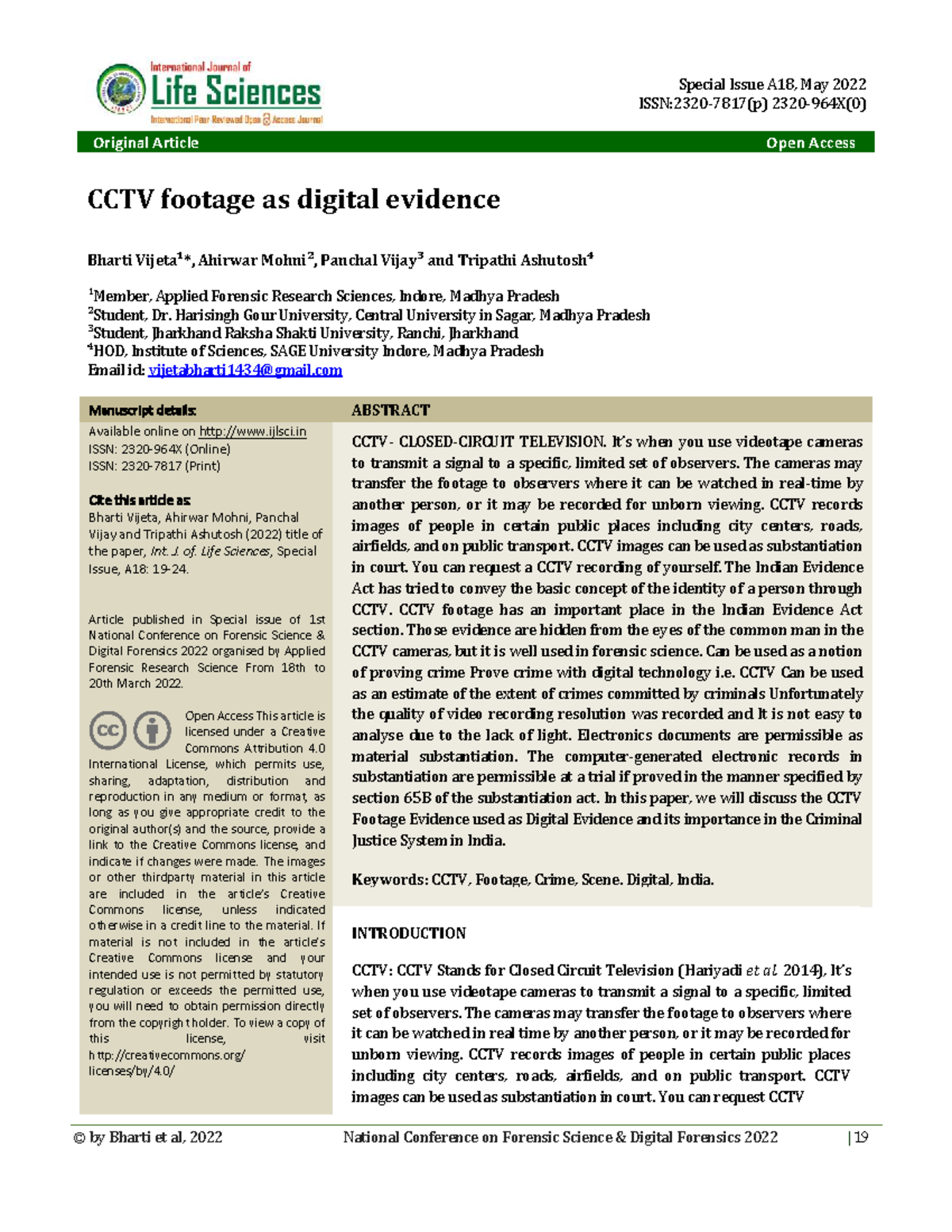 CCTV Footage as Digital Evidence: Insights from Forensic Science (A18 ...