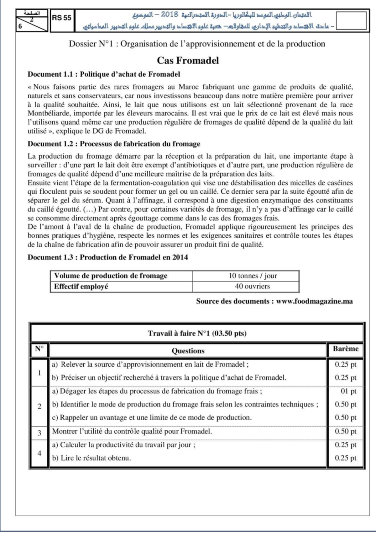 RS 55 I 2018: Dossier sur l'Organisation et Production de Fromadel ...