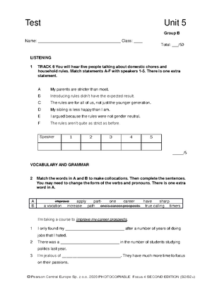 Focus 4 2E Test Unit5 Group A 1kol - Group A Name