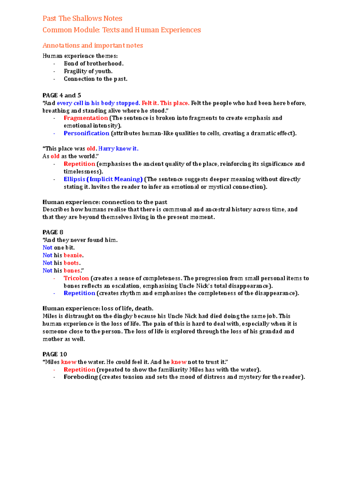 Past the shallows notes - Past The Shallows Notes Common Module: Texts ...