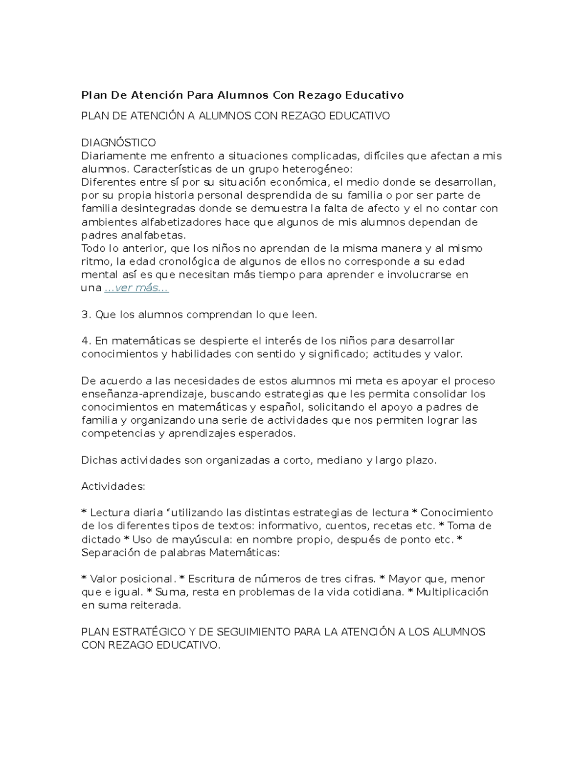 Plan de Atención Educativa para Alumnos con Rezago Escolar - Studocu