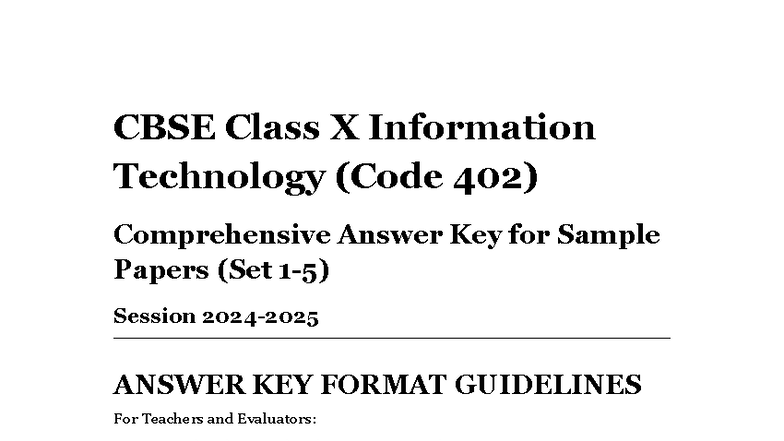 CBSE Class X IT (Code 402) Sample Papers Answer Key & Guidelines - Studocu