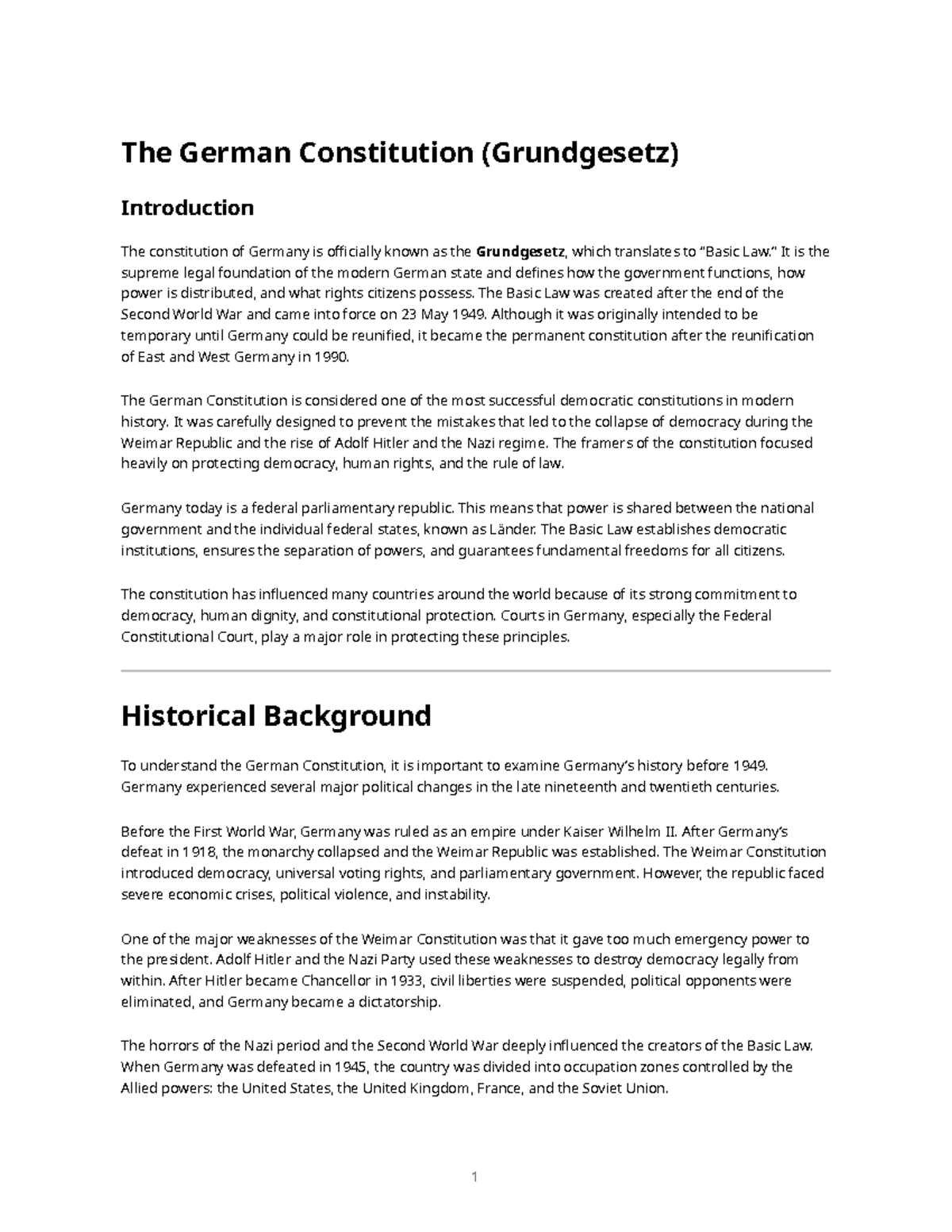 German Constitution (Grundgesetz) Overview and Key Principles - Studocu