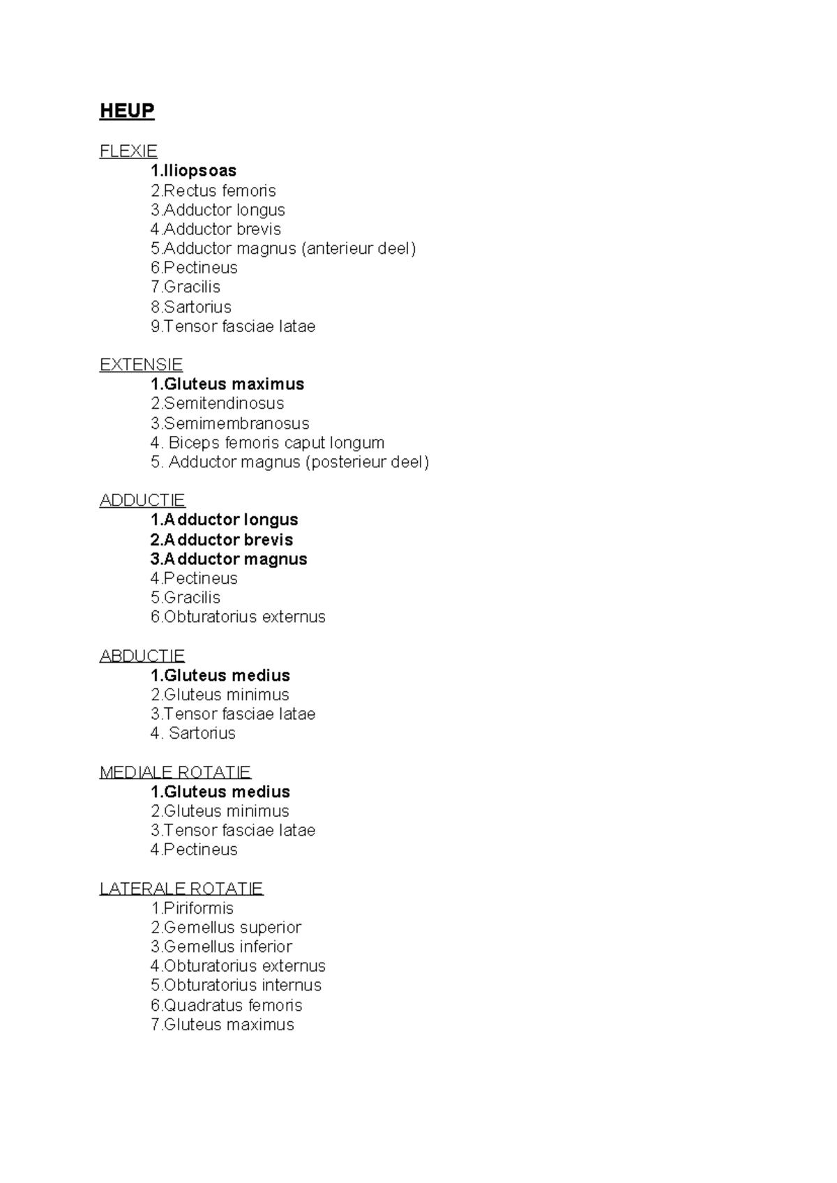Anatomie Bewegingen - HEUP FLEXIE 1 2 femoris 3 longus 4 brevis 5 ...