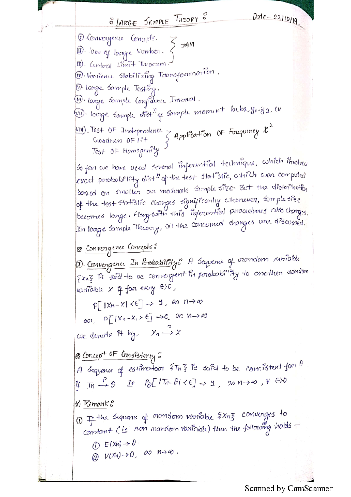Large Sample Theory: Key Concepts and Applications TM - Studocu