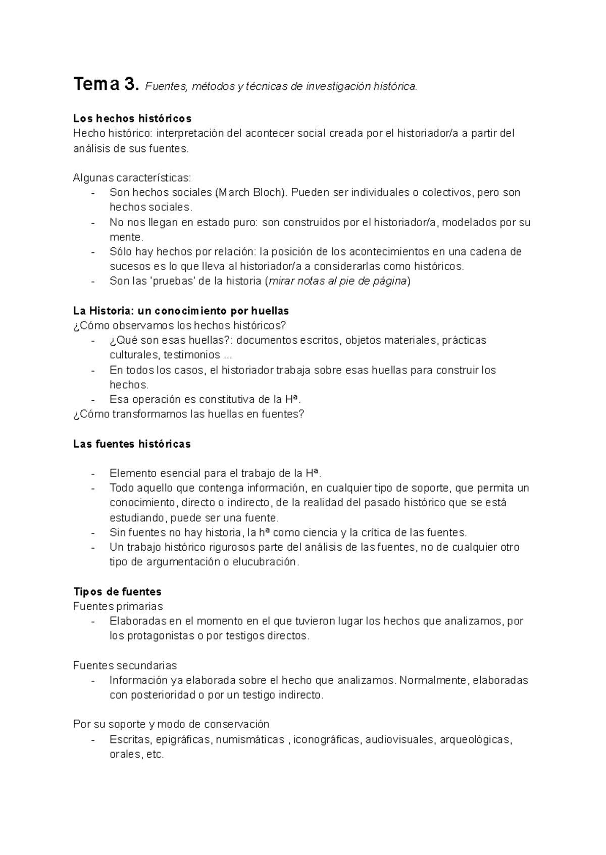 Tema 3: Fuentes, Métodos y Técnicas en Investigación Histórica - Studocu