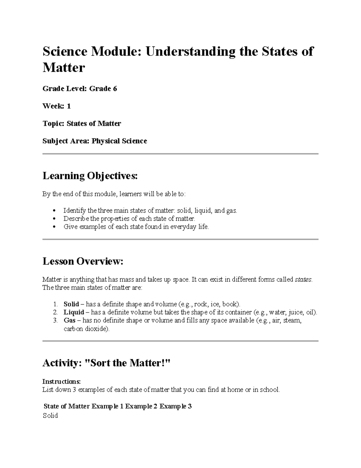 Understanding the States of Matter - Science Module: Understanding the ...