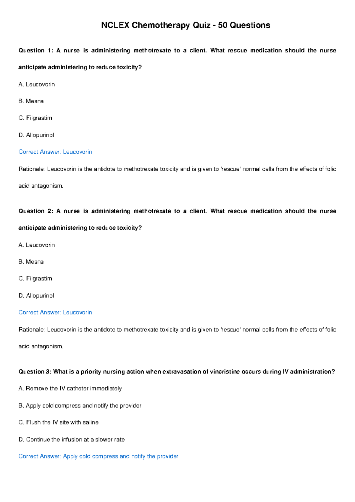 NCLEX Chemotherapy Quiz: 50 Essential Questions for Nursing Students ...