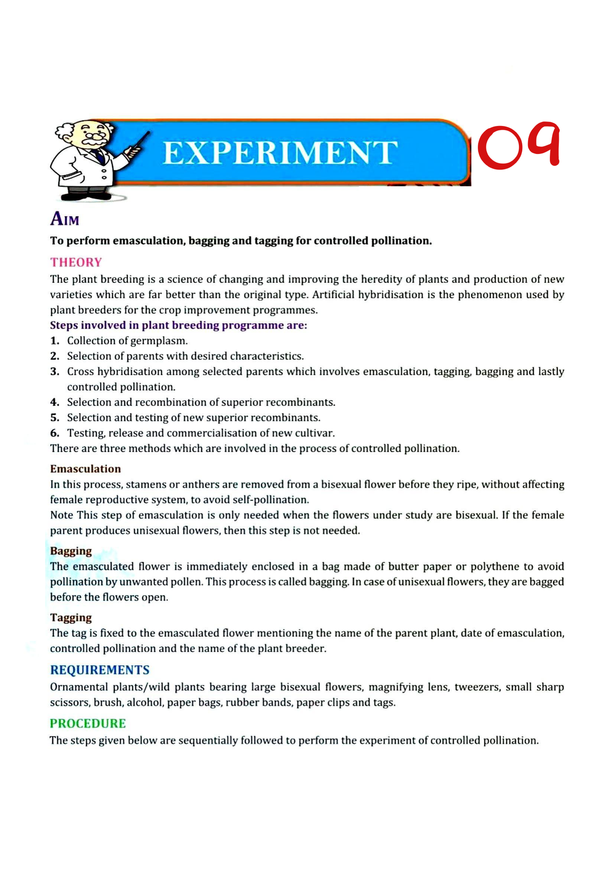 Experiment 09: Emasculation, Bagging, and Tagging in Controlled ...