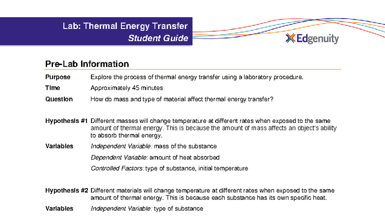 Lab Guide: Thermal Energy Transfer (Course Code: SCI101) - Studocu