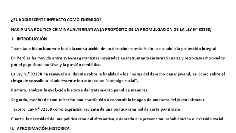 EL ADOLESCENTE INFRACTOR COMO ENEMIGO: ANÁLISIS DE LA LEY 32330 - Studocu