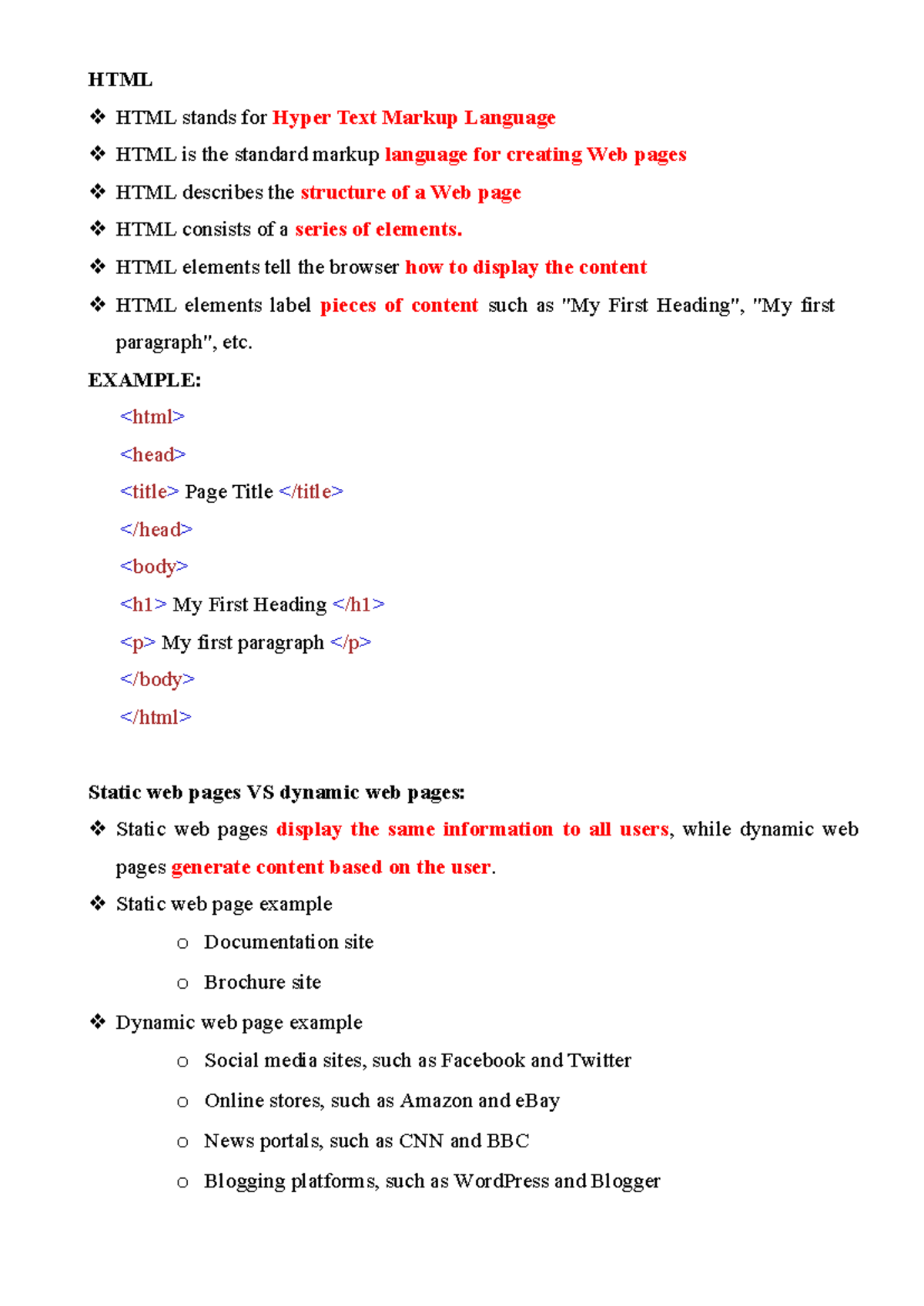 Internet Programming Basics - HTML HTML stands for Hyper Text Markup ...