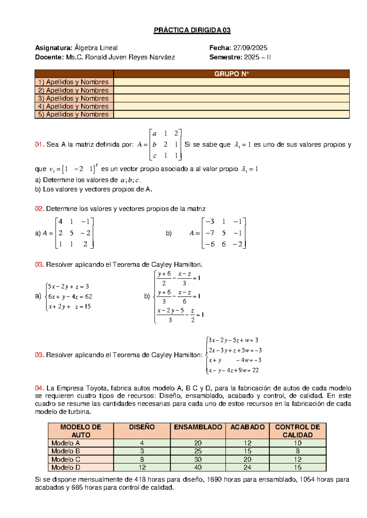 PD 03 Práctica Dirigida - Álgebra Lineal Grupo 1, 3, 5 y 7 - Studocu