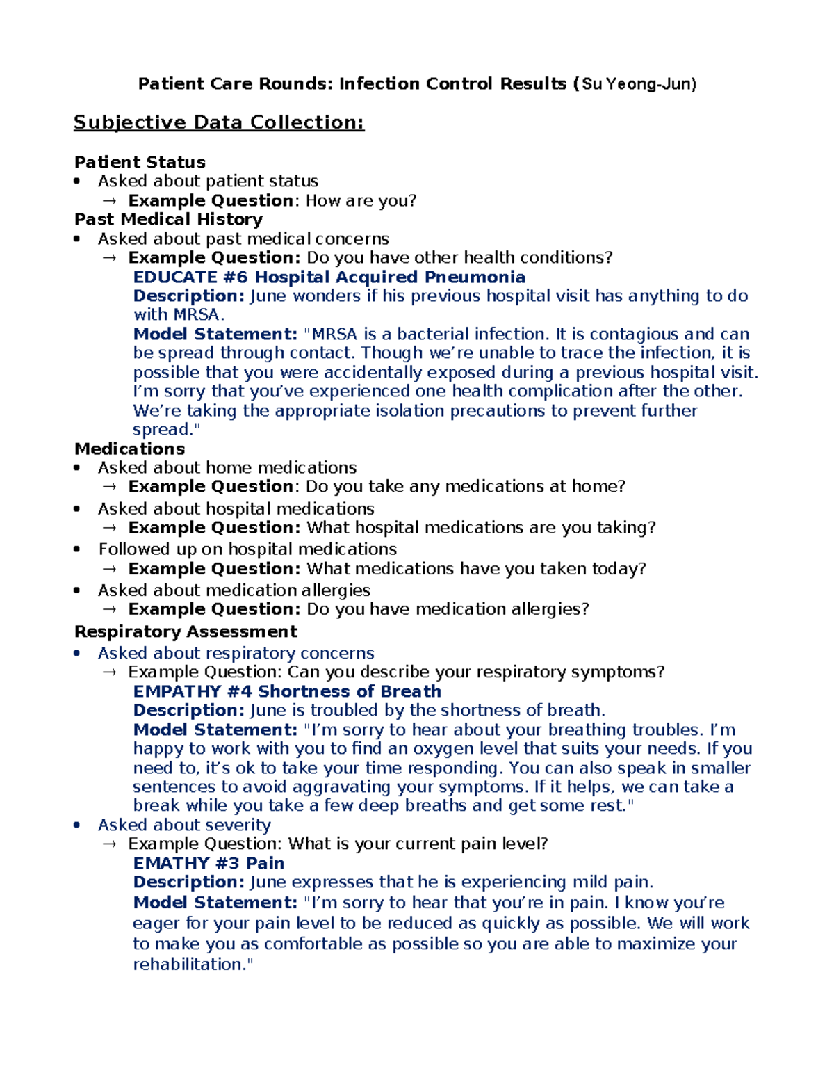 Patient Care Rounds: Infection Control Insights and Results - Studocu