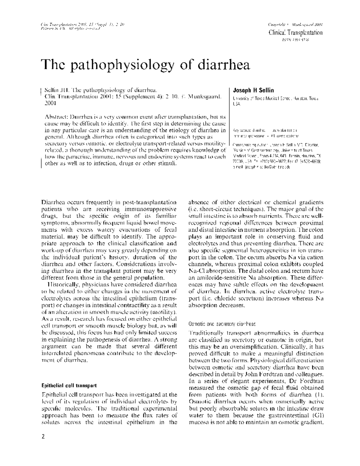 NURS 1552: Pathophysiology of Diarrhea in Transplant Patients - Studocu