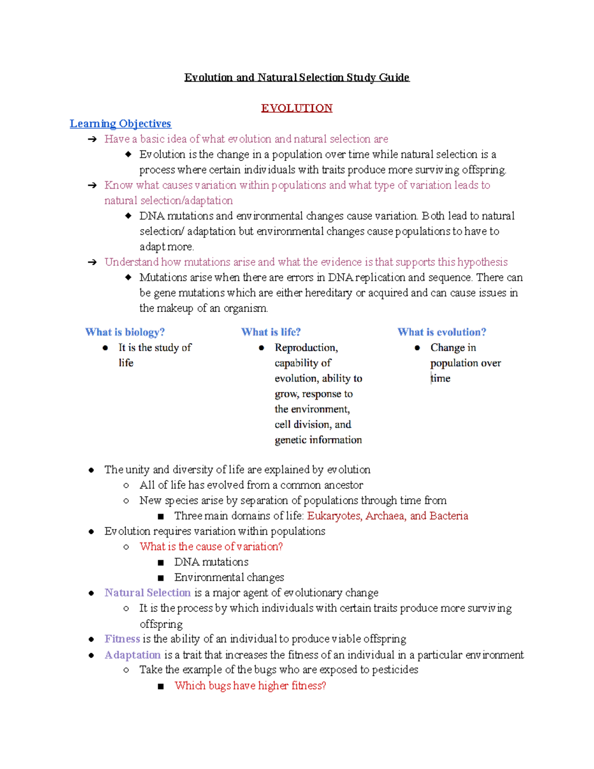 Bio 2 Exam 1 Study Guide - Evolution and Natural Selection Study Guide ...