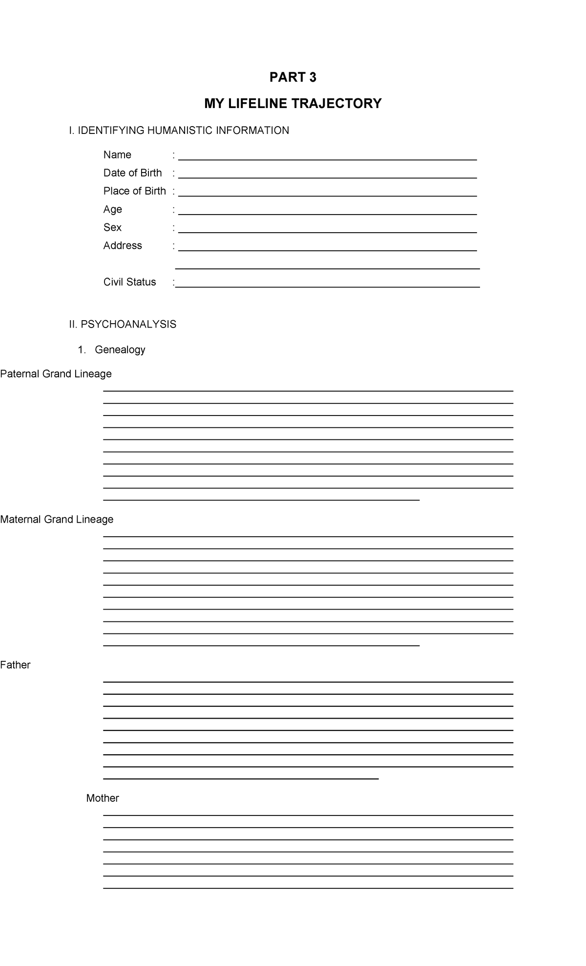 MY Lifeline Trajectory Format - PART 3 MY LIFELINE TRAJECTORY I. IDENTIFYING HUMANISTIC ...