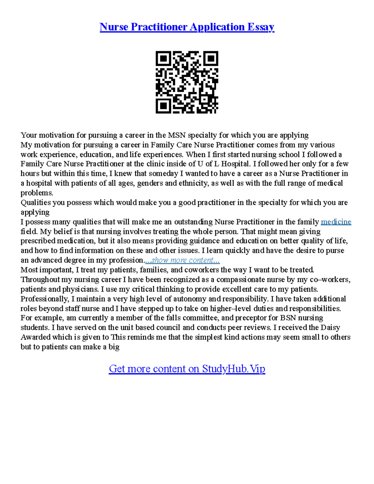 Nursing Application Essay Tips for Master’s in Family Care NP - Studocu