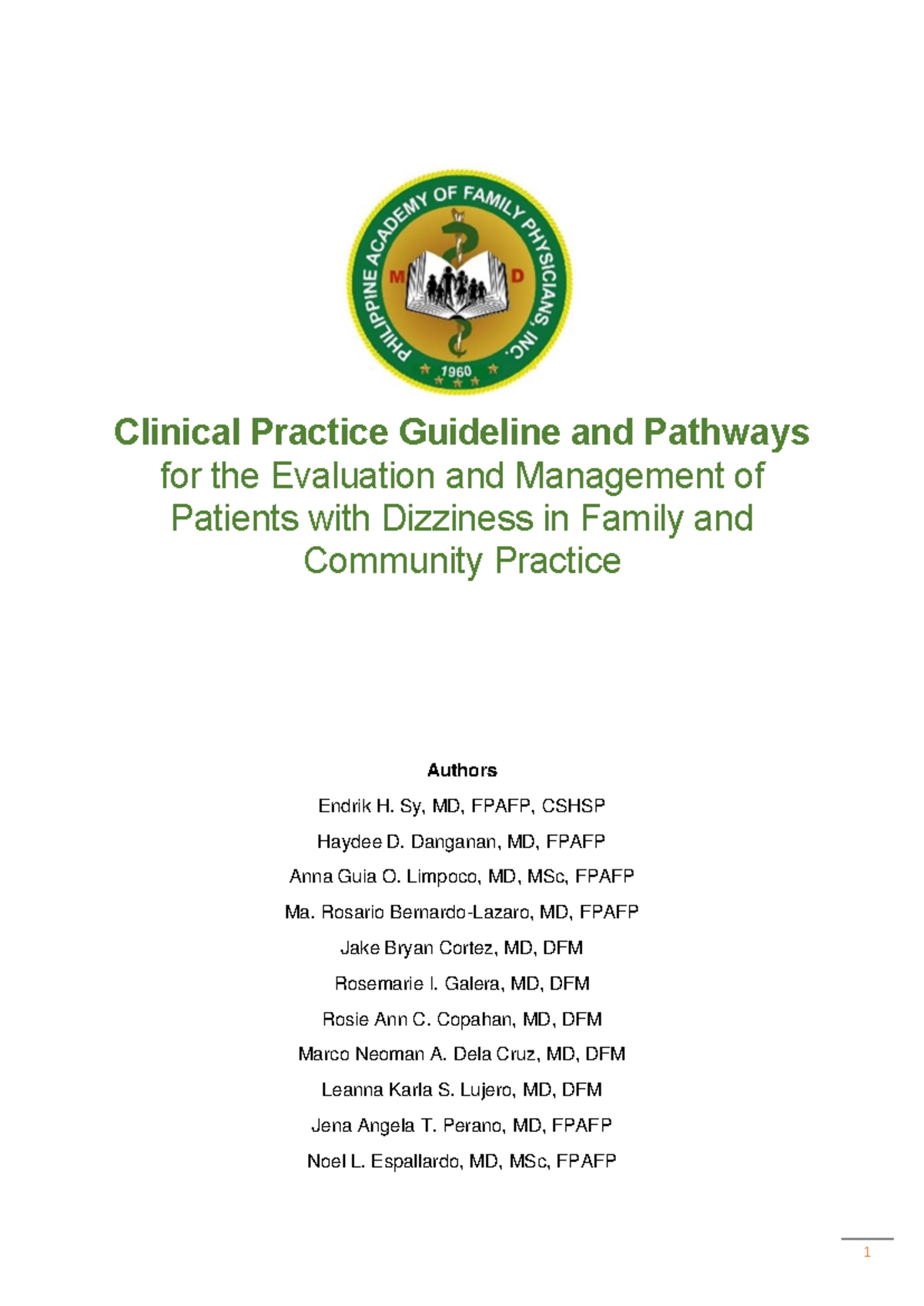 [CPG] Guidelines for Evaluating and Managing Dizziness in Primary Care ...