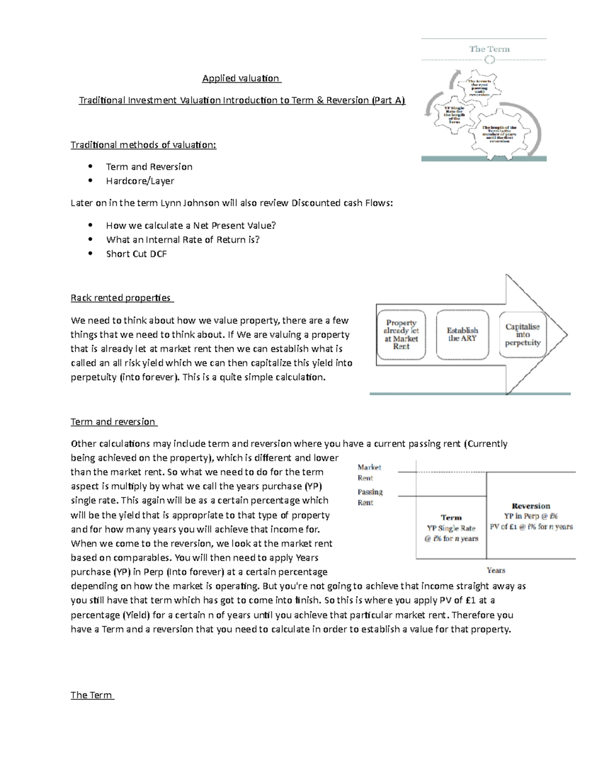 (Part A) - Traditional Investment Valuation Introduction to Term ...