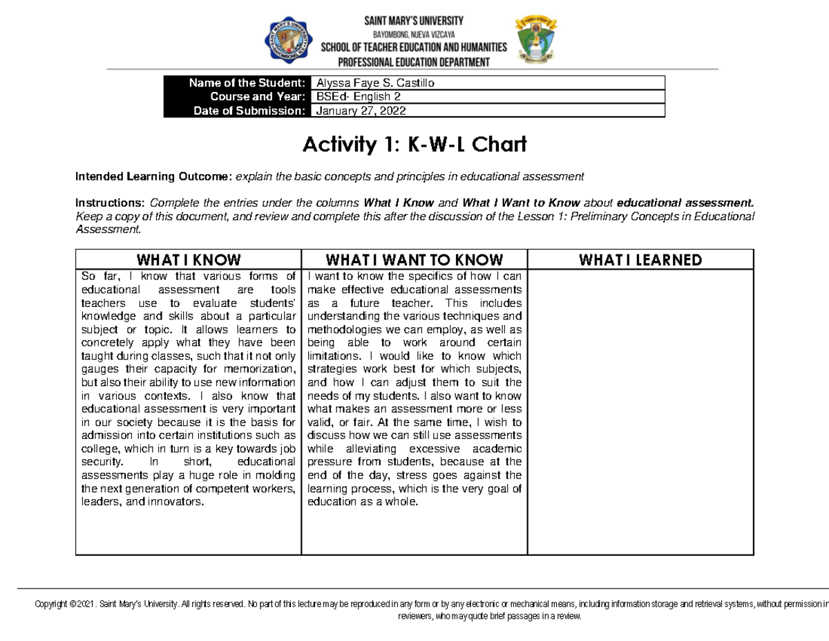 Activity 1 - KWL Chart - wefweeeeeeeeeeeeeee - Copyright © 2021. Saint ...
