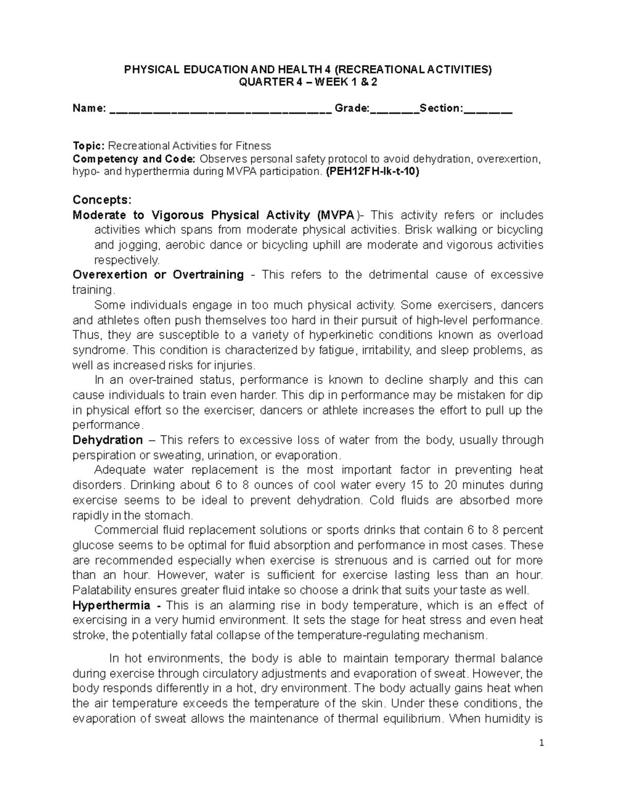 PEand Health 4 Q4 W1-2 - HOPE 4 - Personal Safety Protocol - PHYSICAL ...