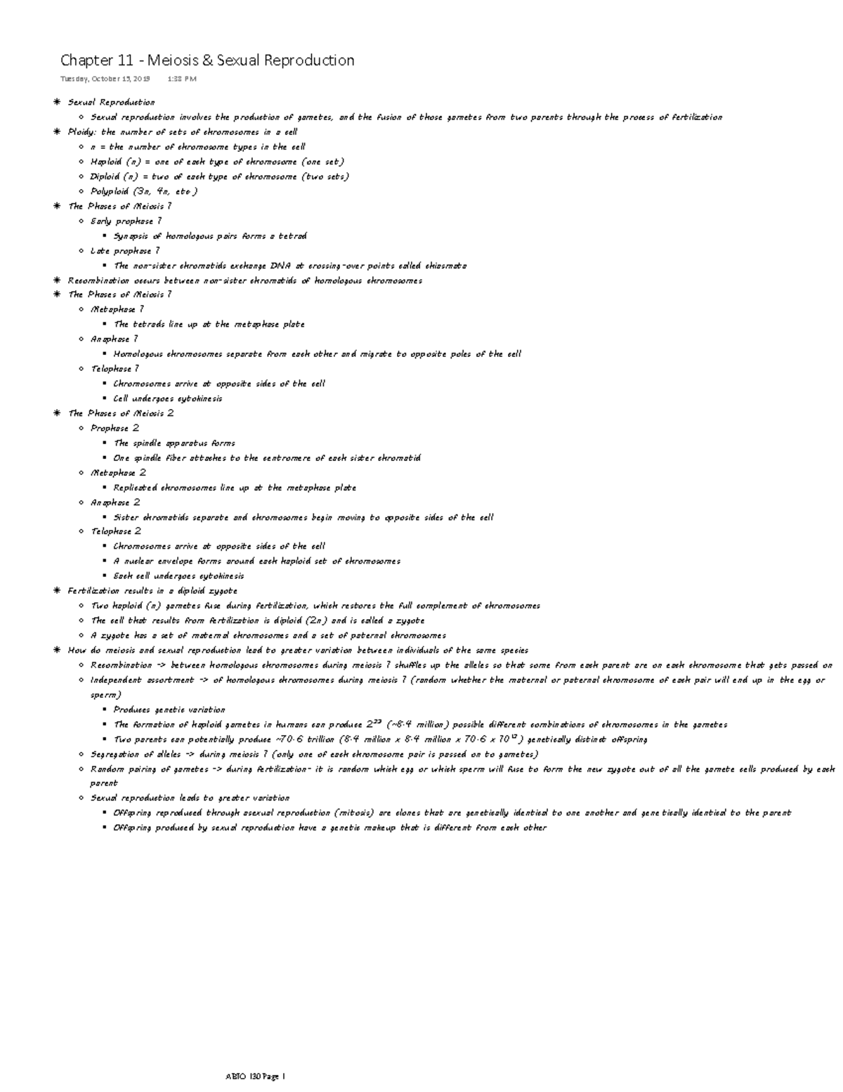 Chapter 11 - Meiosis: Mechanisms of Sexual Reproduction & Variation ...