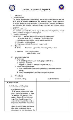 Detailed Lesson Plan(Grade 8)3Q - I. Objective At the end of the lesson ...