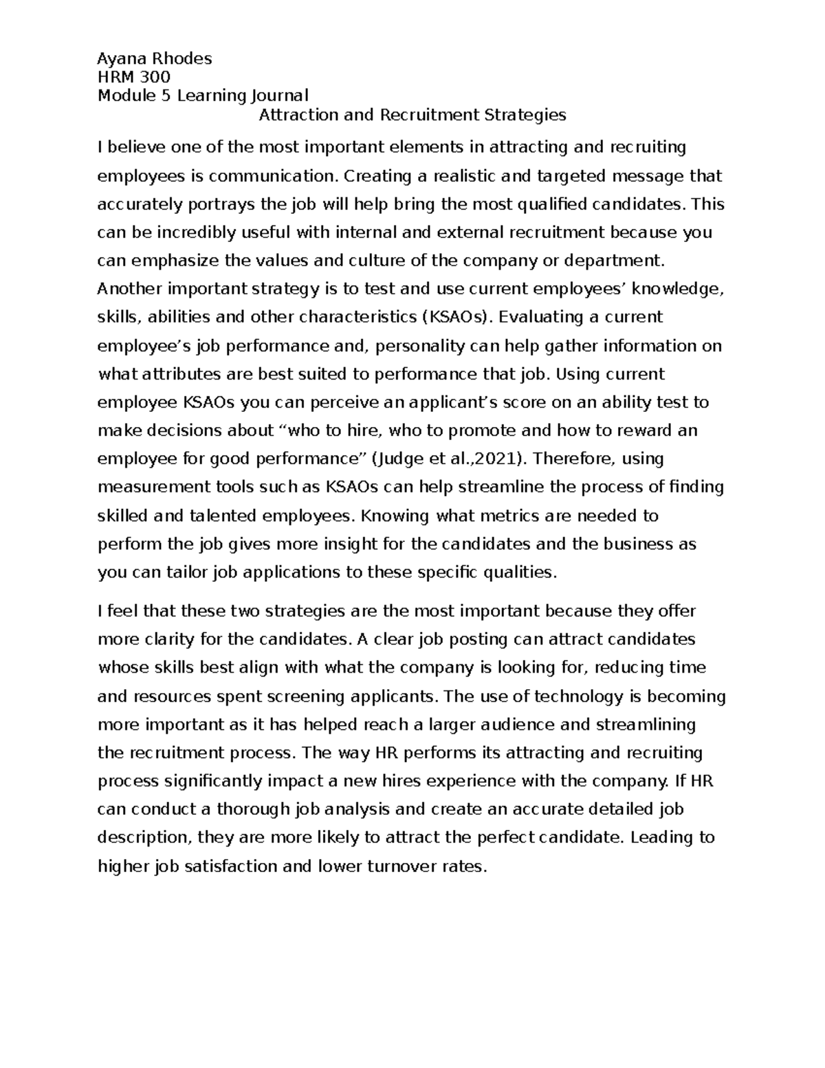 HRM 300 Learning Journal 5-1 - Ayana Rhodes HRM 300 Module 5 Learning ...