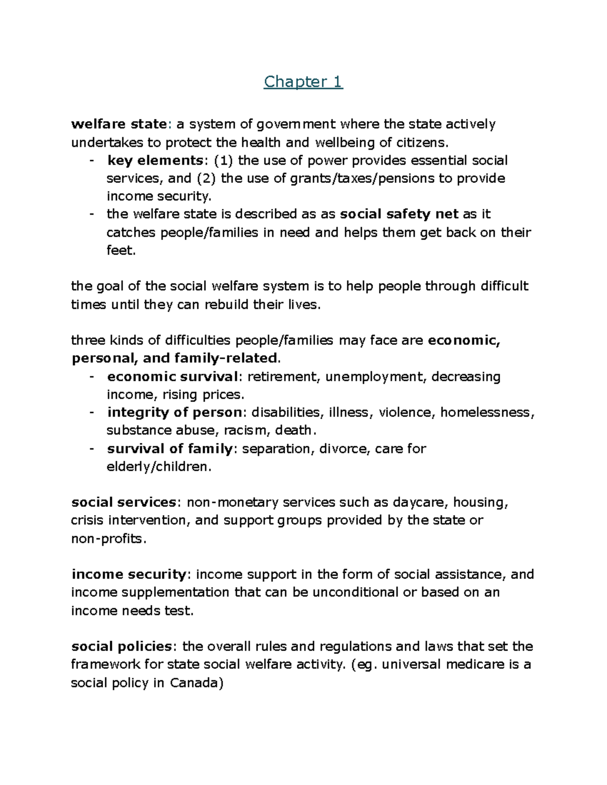 SCWK 1710 Chapter 1: Understanding the Welfare State and Social Work ...