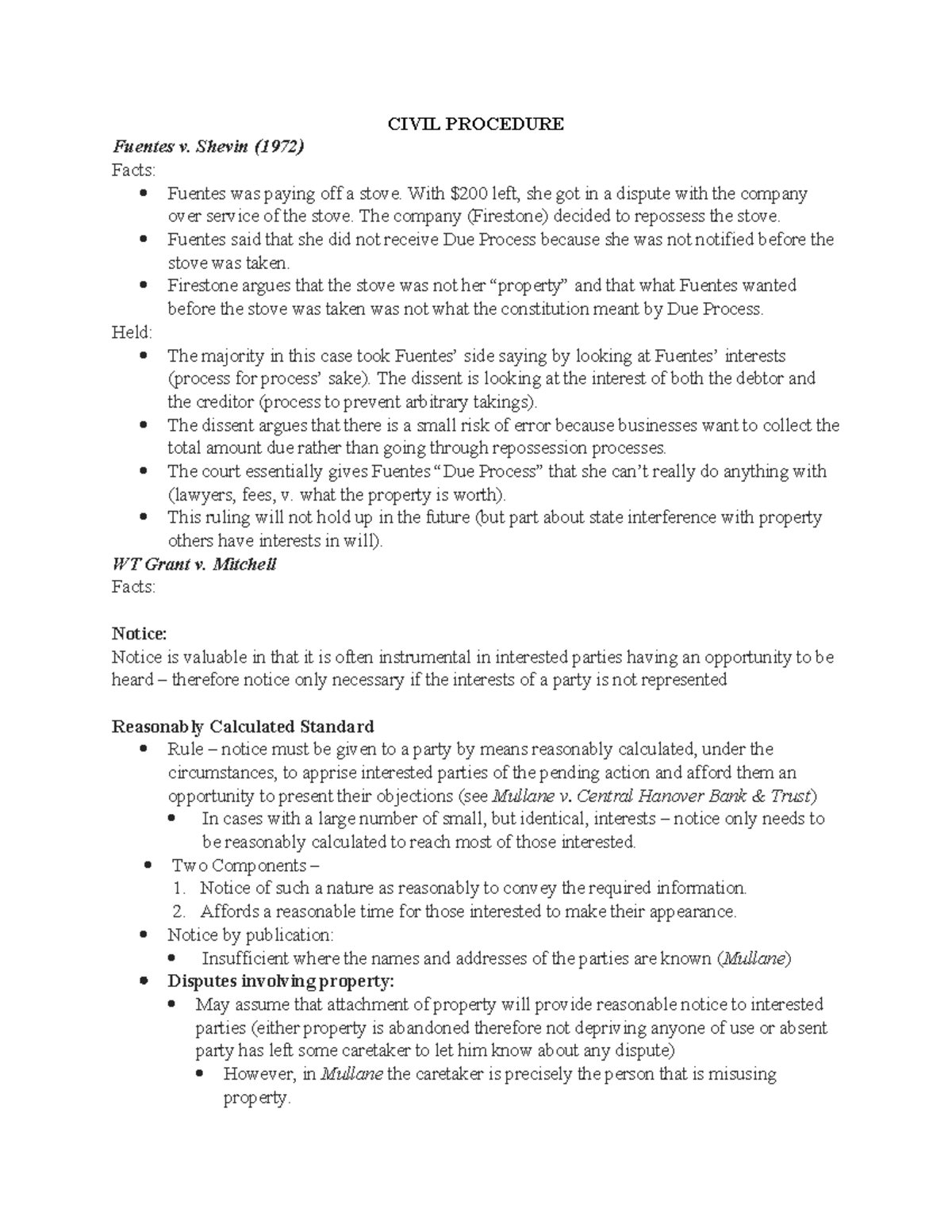 CIVIL PROCEDURE: Key Cases and Concepts from Class Notes (CIV 101 ...