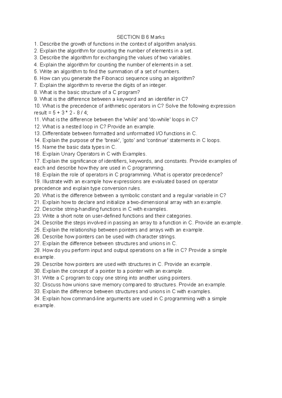 PST 6M - Algorithm Analysis and C Programming Concepts - Studocu