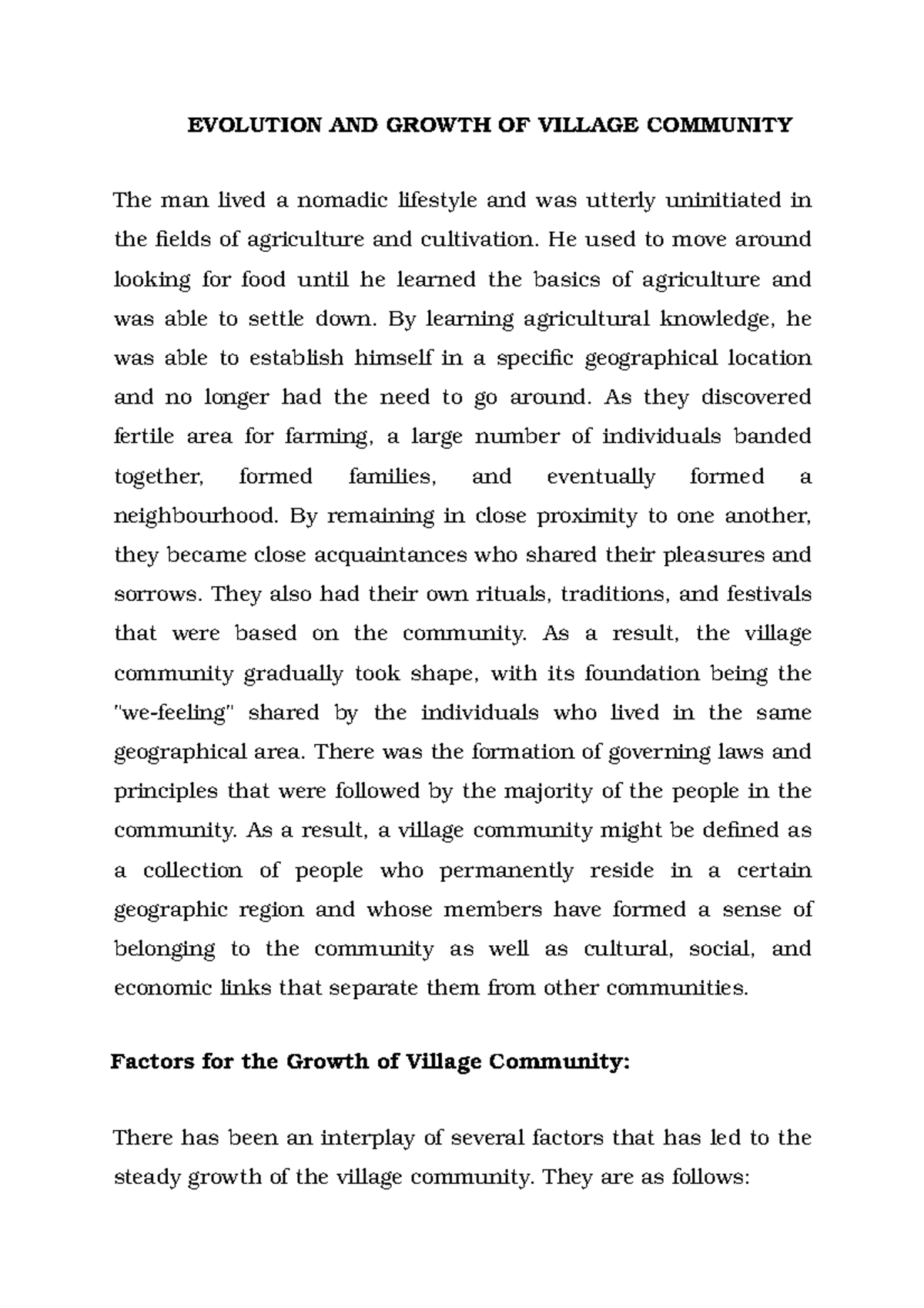 Evolution and Growth of Village Communities: Key Factors Explored - Studocu