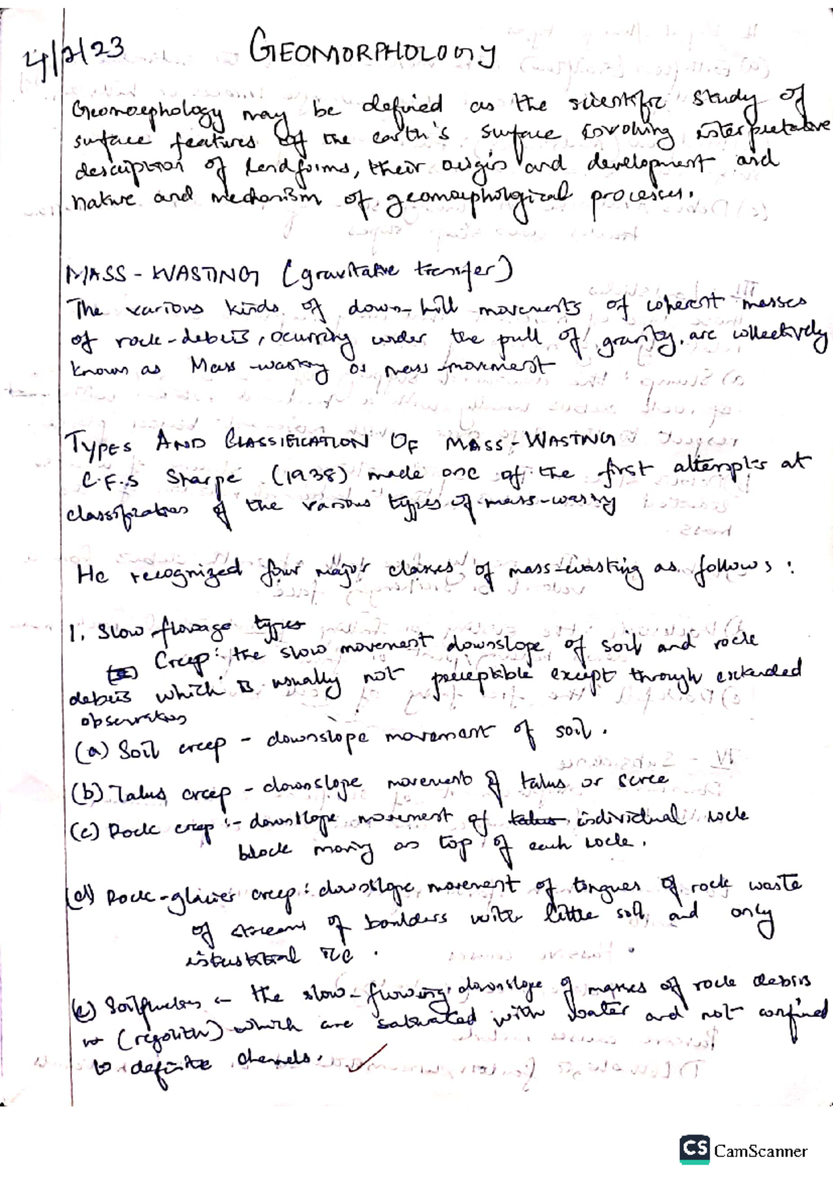 GEOM 101: Geomorphology Lecture Notes on Mass Wasting and Water Action ...
