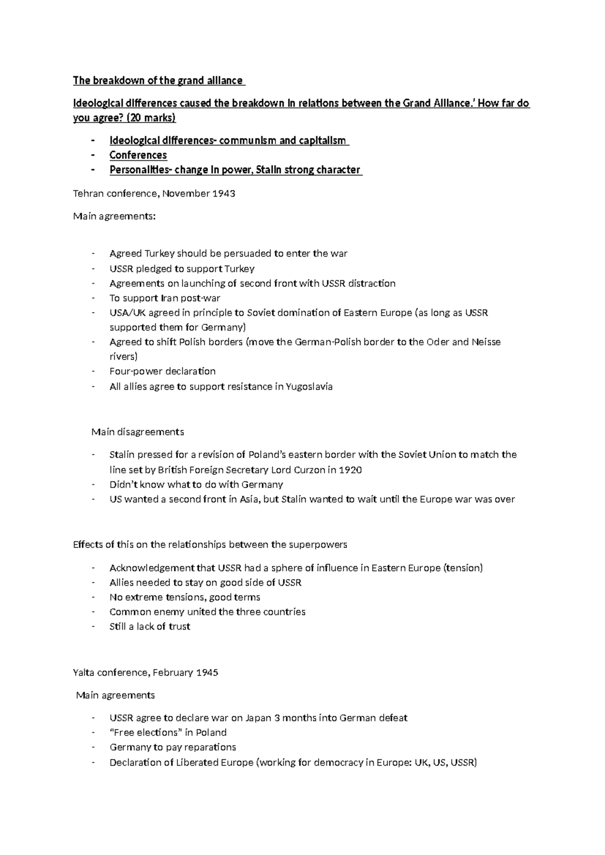 Cold war what caused the breakdown of the grand alliance - The ...