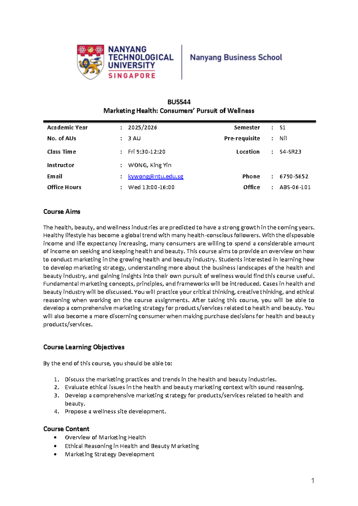 BU5544 Marketing Health: Course Outline for 2025 S1 - Studocu