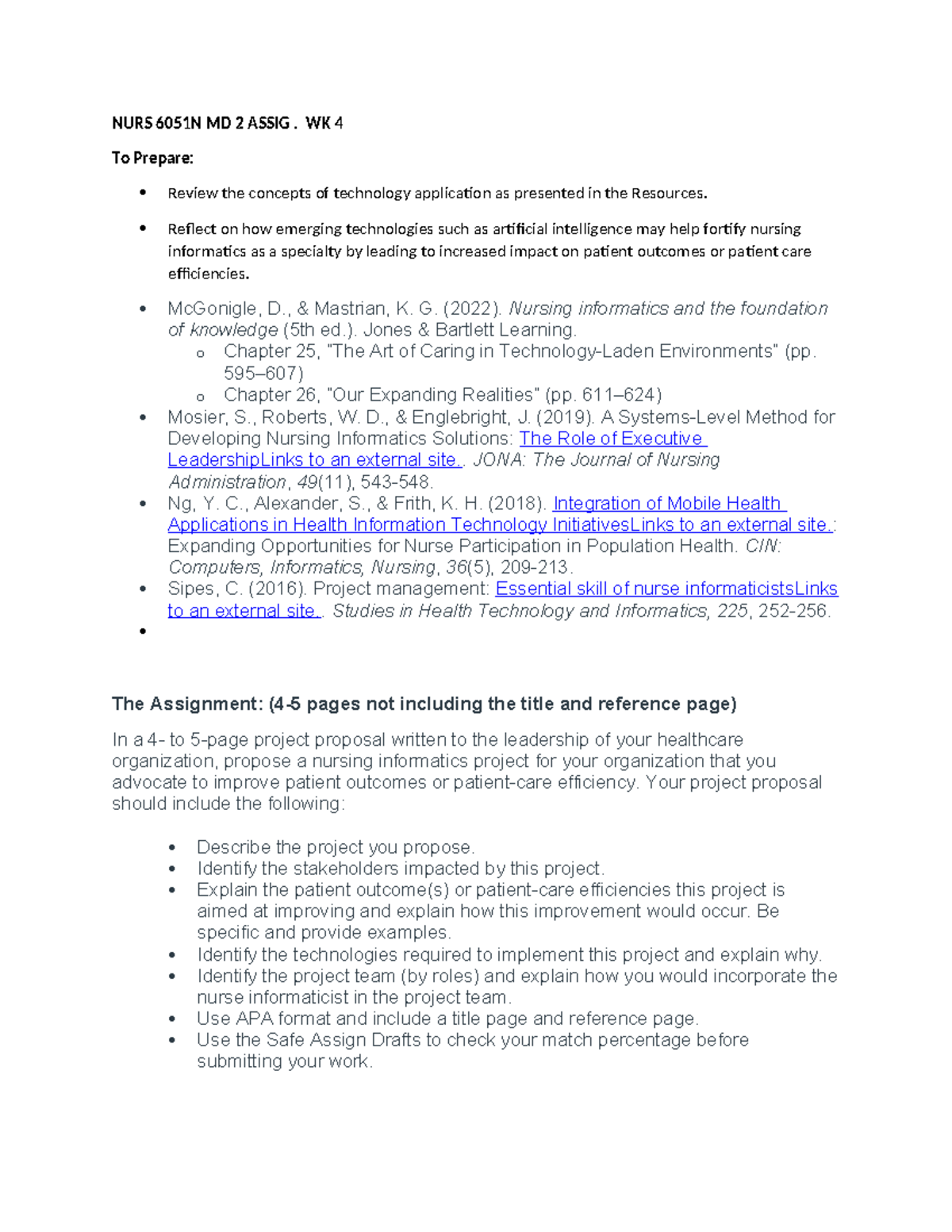 NURS 6051N MD 2: Week 4 Assignment on Nursing Informatics Project - Studocu