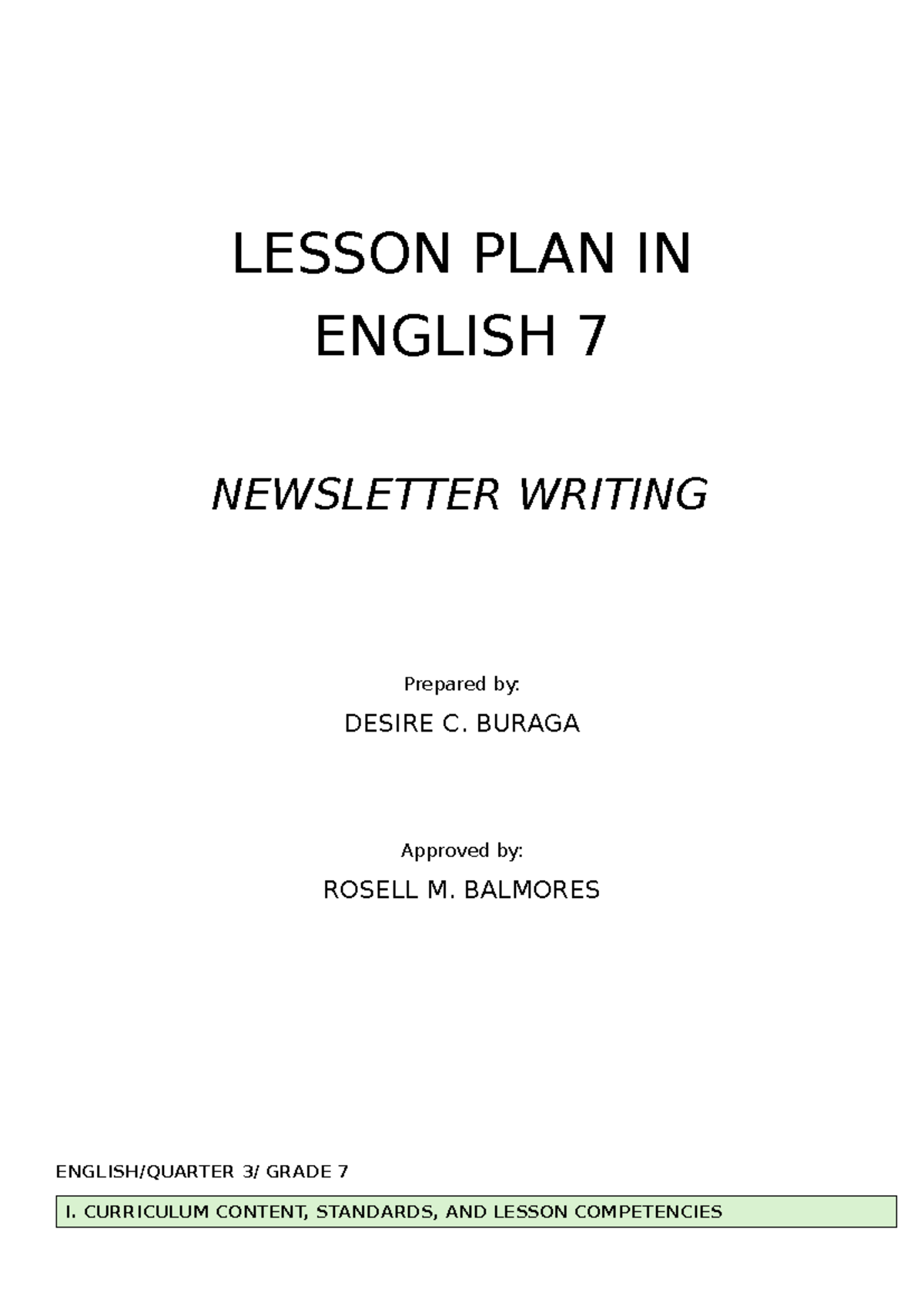 G7 - Lesson Plan on Newsletter Writing (English 7) - Studocu