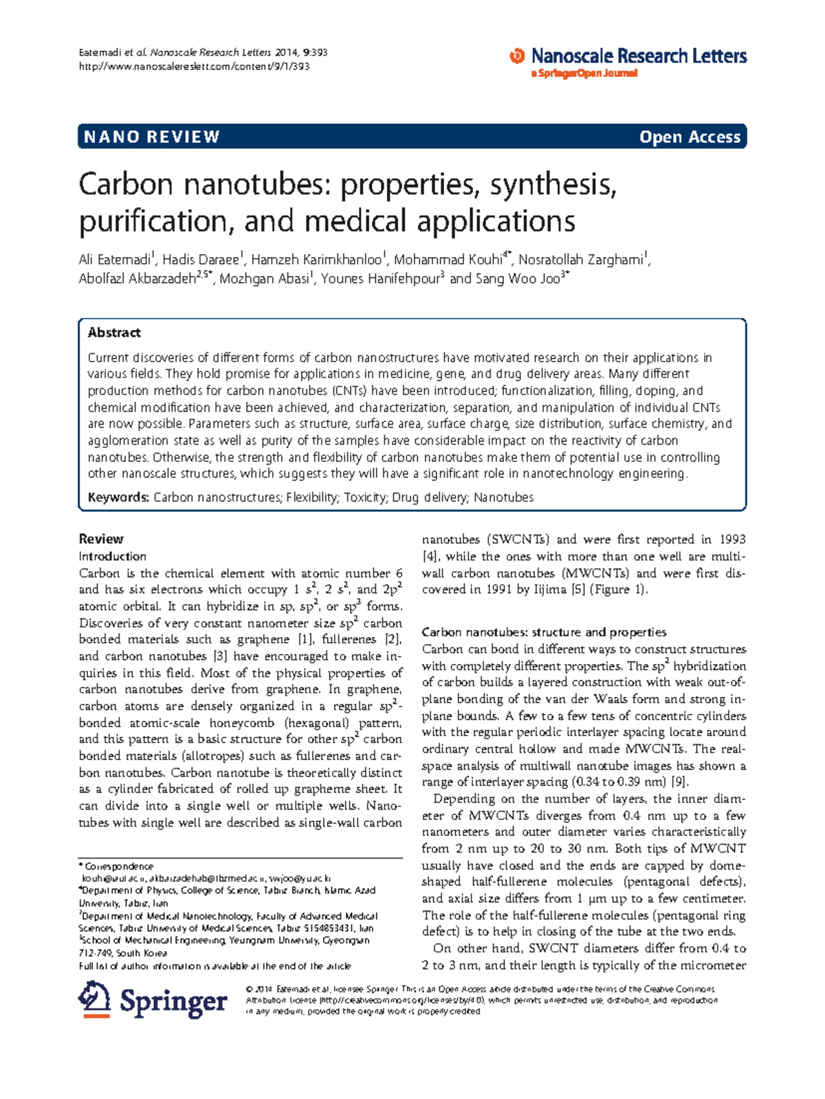 CNT Paper - Lecture notes 6 - NANO REVIEW Open Access Carbon nanotubes ...