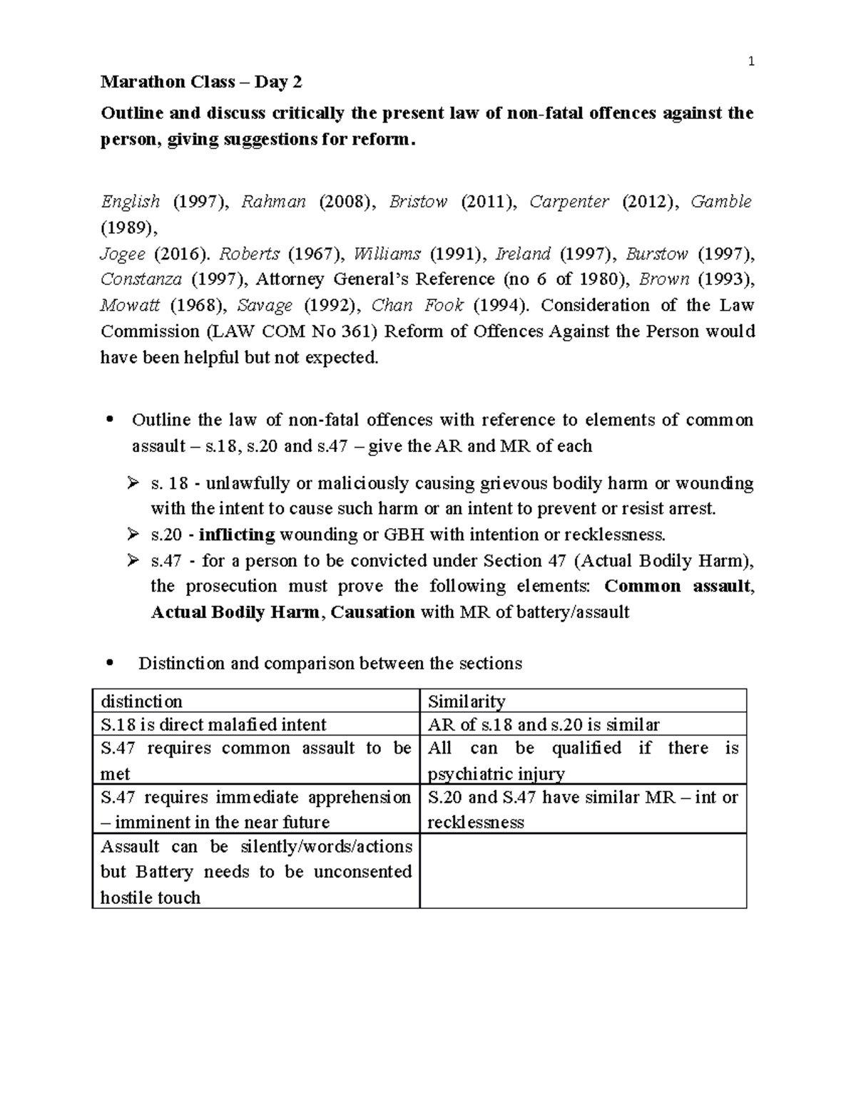 OAPA Essay: Critical Examination of Non-Fatal Offences Law - Studocu