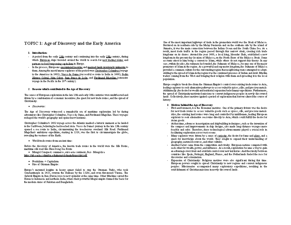 Final Exam: American History (HIST 101) - Age of Discovery to Civil War ...