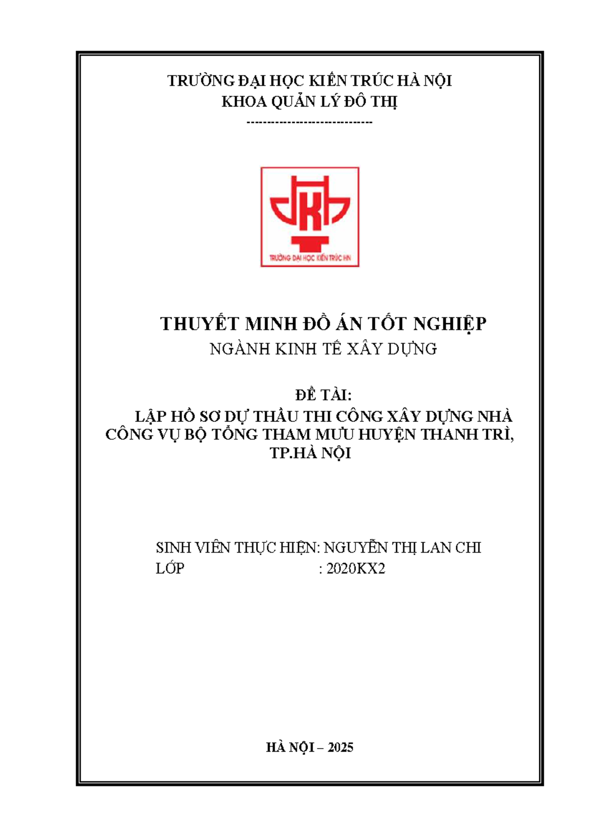 ĐỒ ÁN TỐT NGHIỆP: LẬP HỒ SƠ DỰ THẦU XÂY DỰNG NHÀ CÔNG VỤ 20KX2 - Studocu