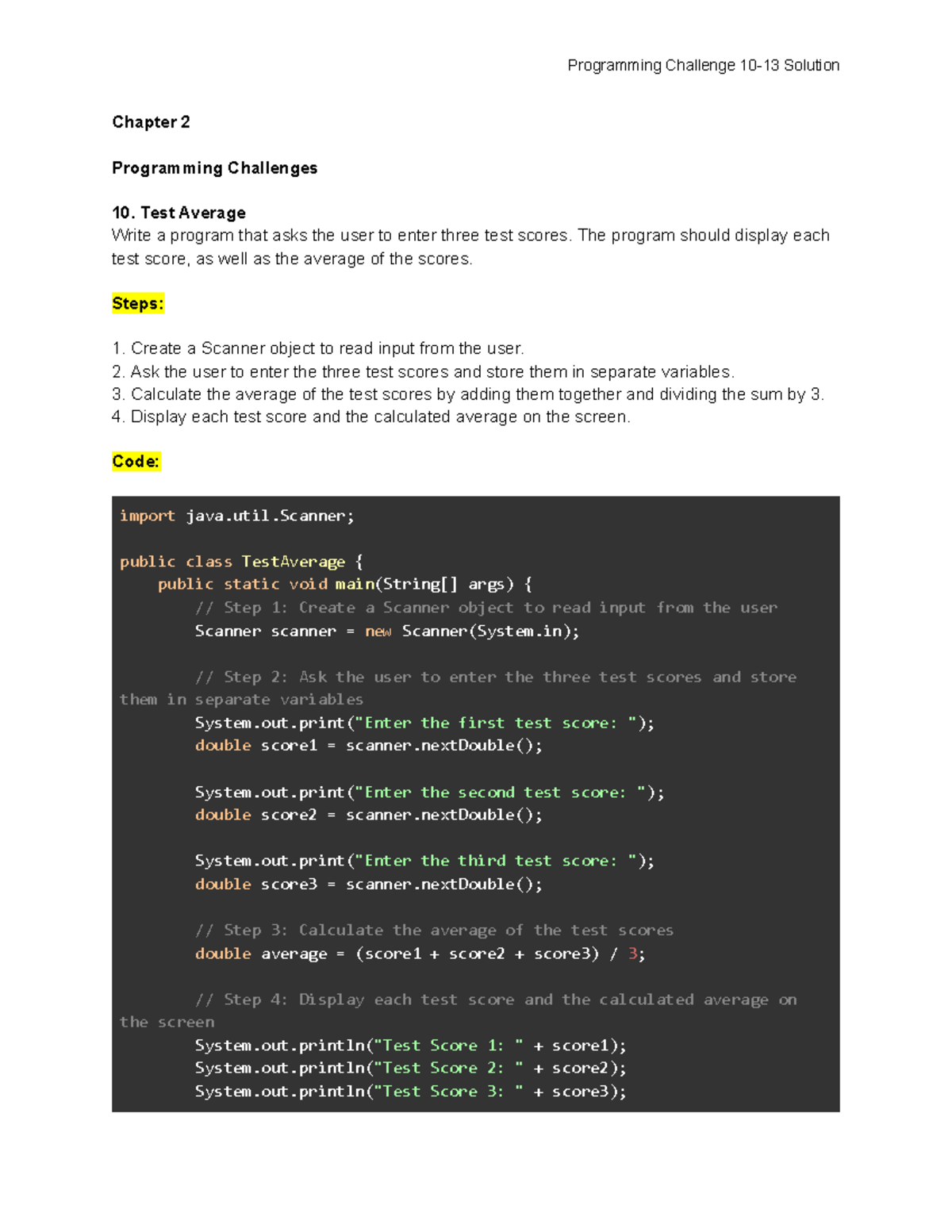 Chapter 2 Programming Challenges 10-13 Solutions Explained - Studocu