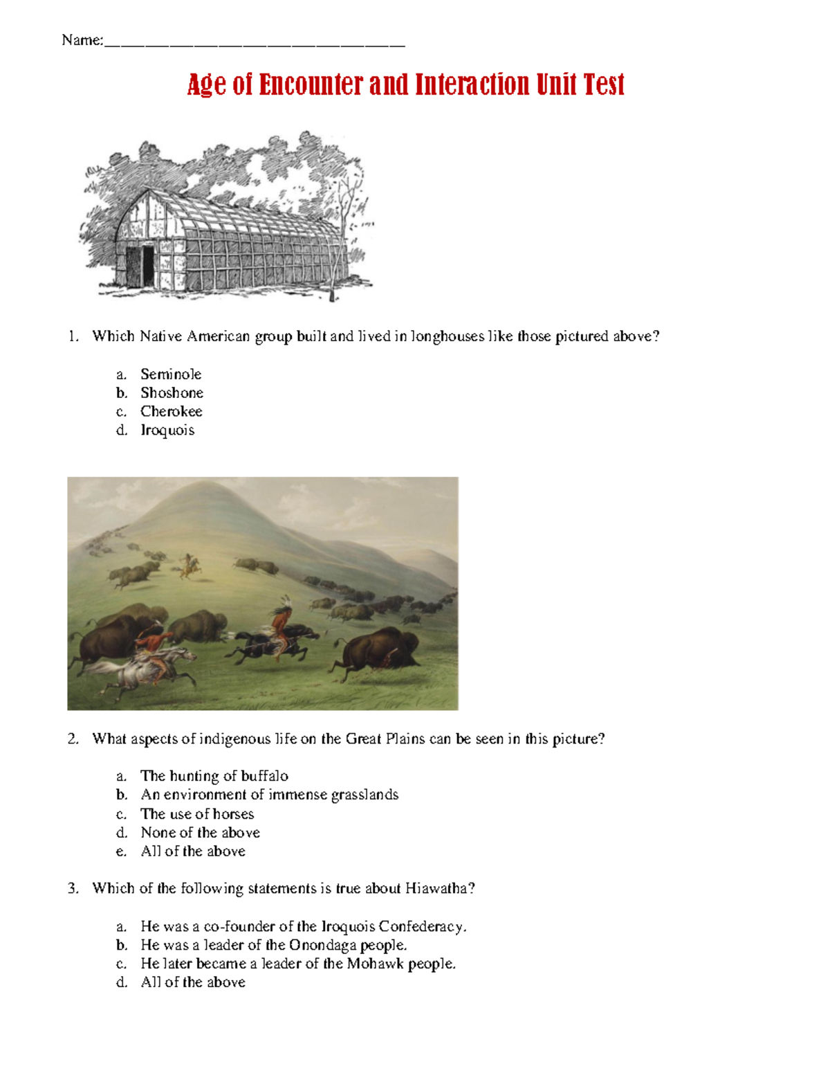Unit Test: Exploration in the Americas (Unit Test 1) - Answer Key - Studocu