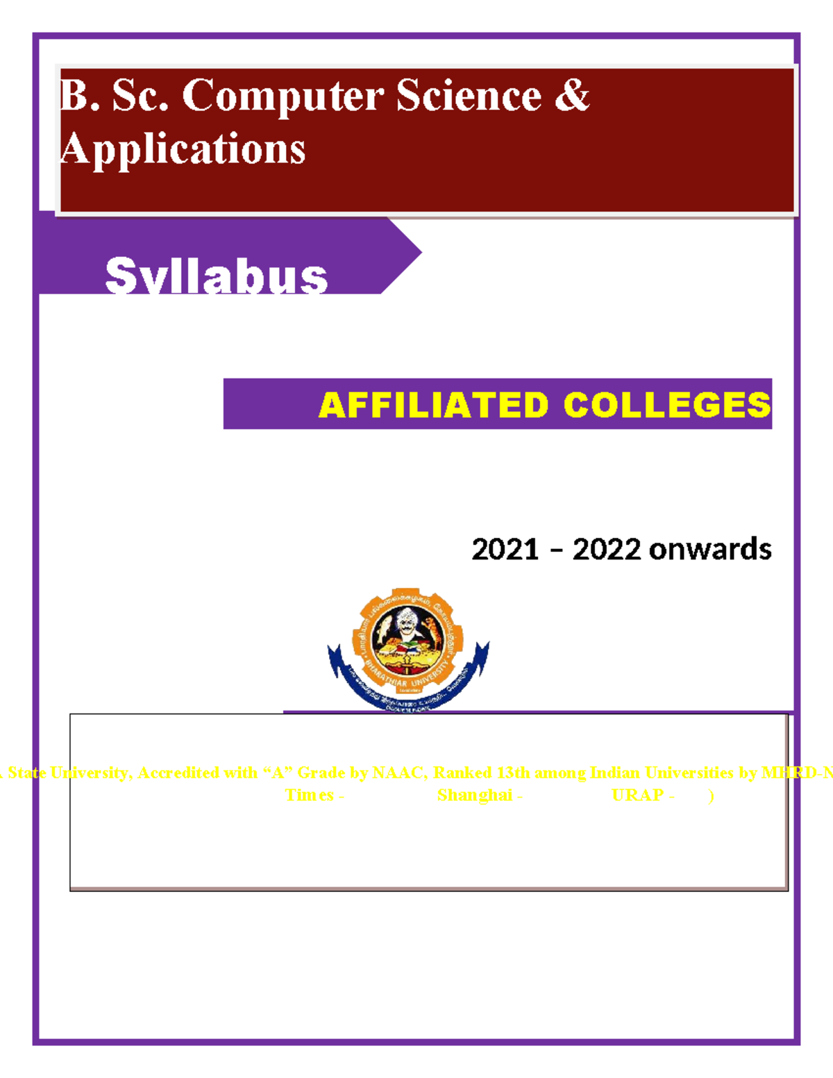 B.Sc. Computer Science Applications Syllabus 2021-2022 - Affiliated Colleges - Studocu