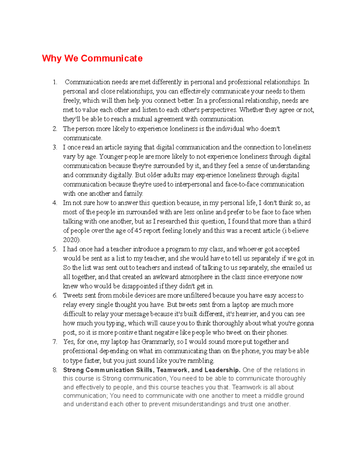 Assignment #1 - Understanding Personal vs. Professional Communication ...