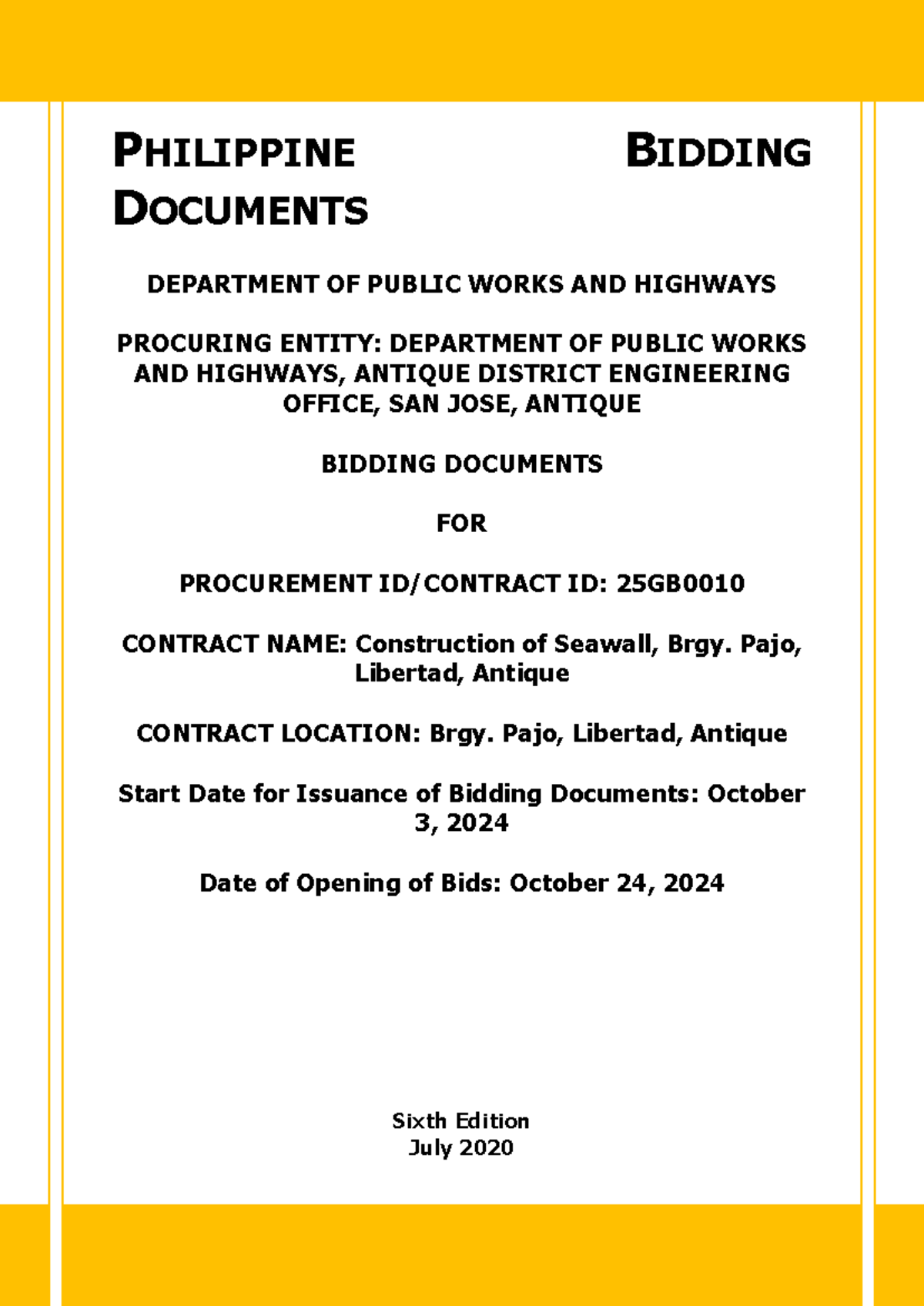 Bidding Documents for Contract ID 25GB0010: Seawall Construction in ...