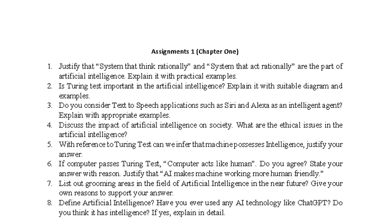 Artificial Intelligence Insights: Assignments 1 & 2 (D05758 bd 4039 ...