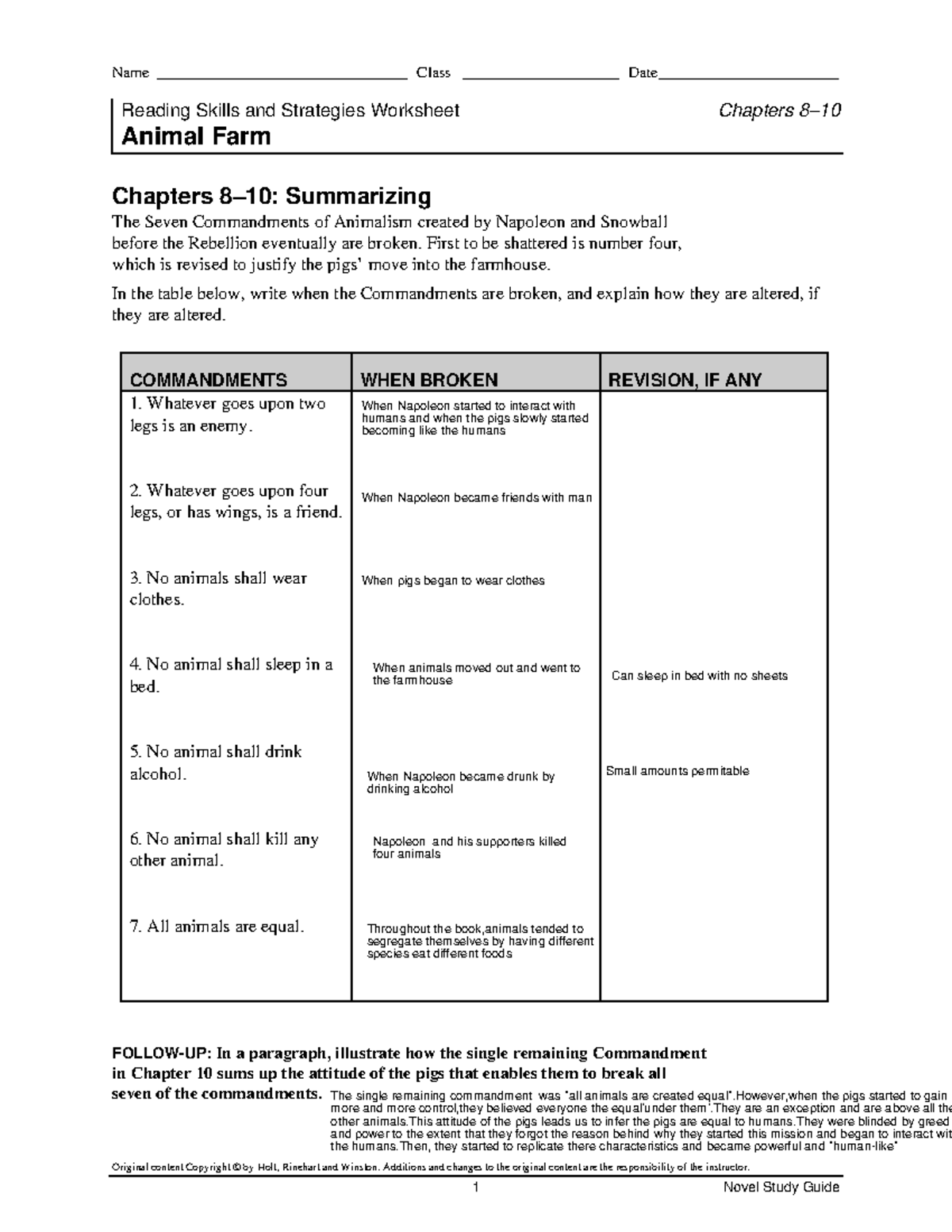 2Animal Farm Chapters 8-10 - Name ...